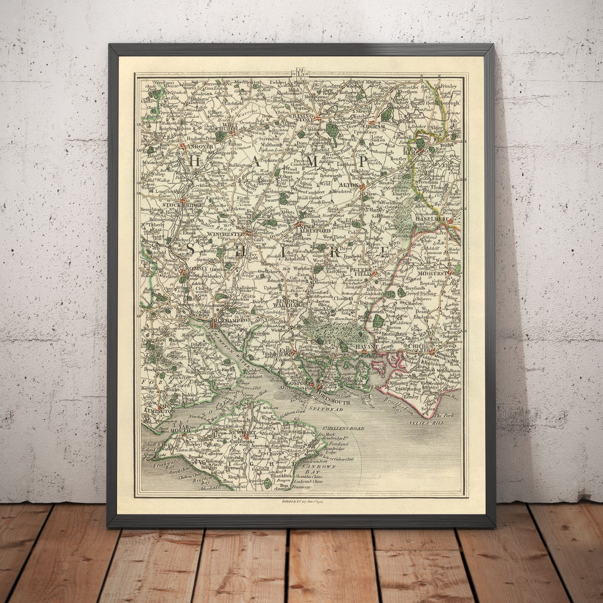 Alte Karte von Hampshire und der Isle of Wight im Jahr 1794 von John ...