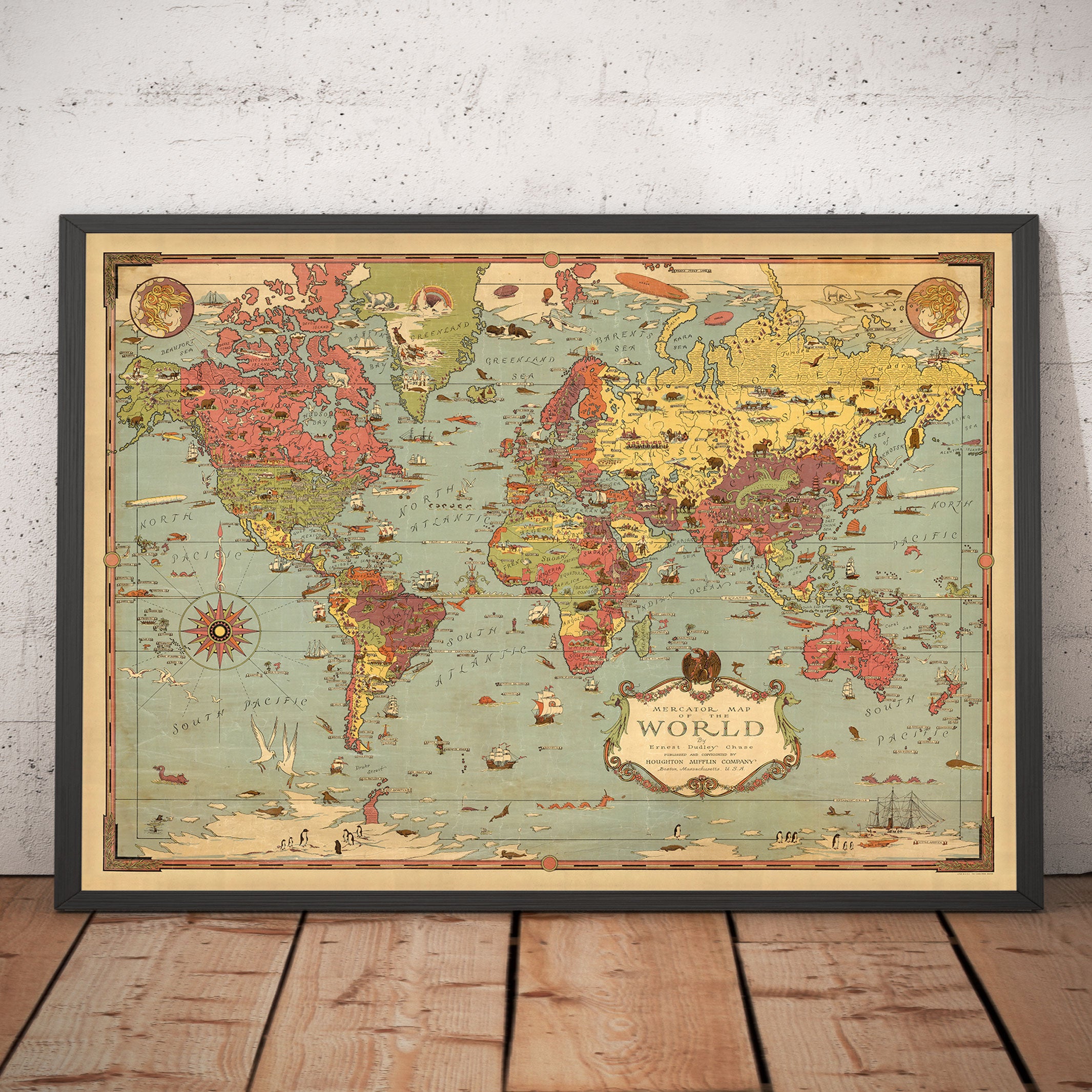 Antiguo mapa Mercator del mundo en 1931 por Ernest Dudley Chase - Mons ...