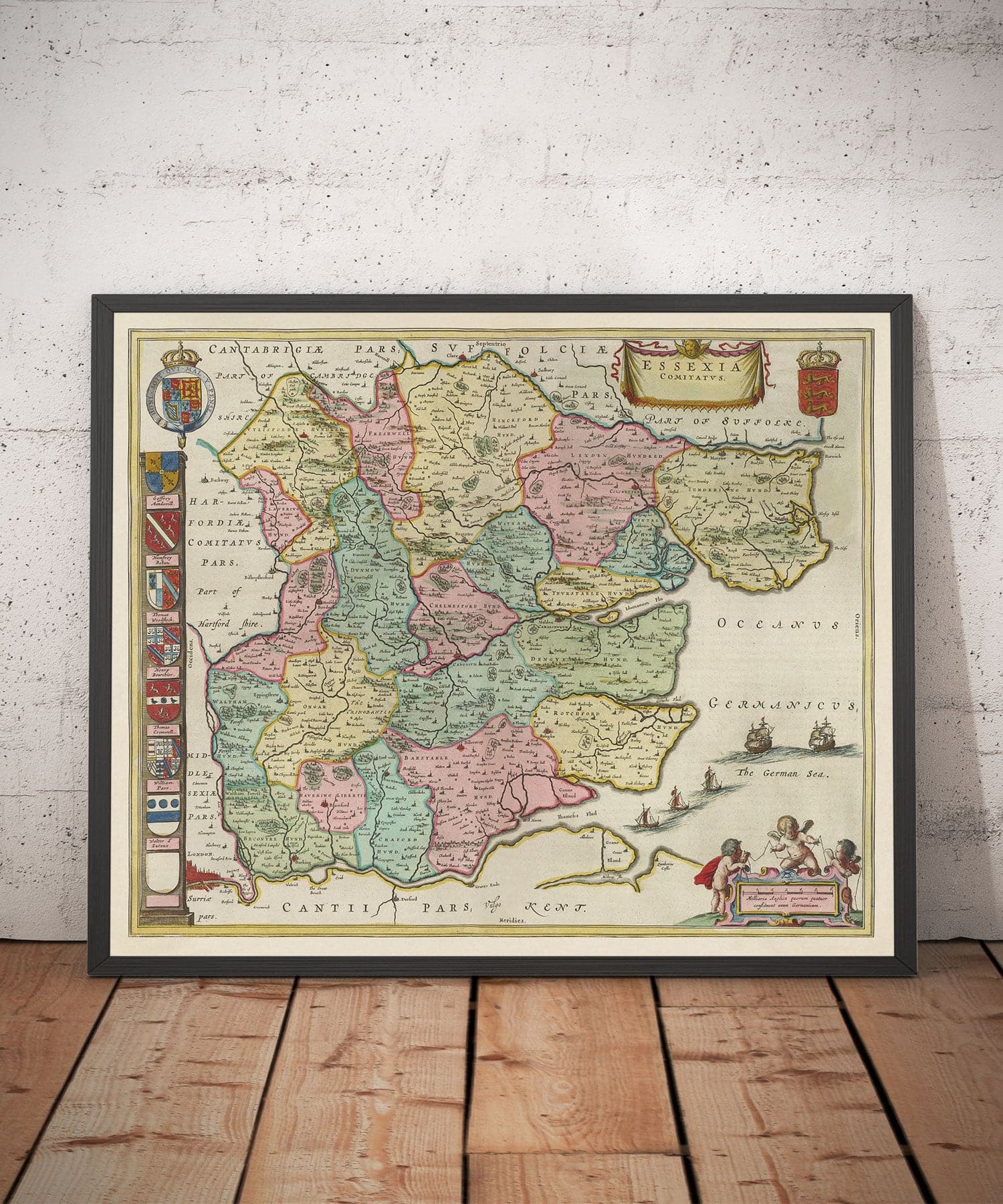 Old Map of Essex, 1665 by Joan Blaeu - Southend, Colchester, Chelmsfor ...