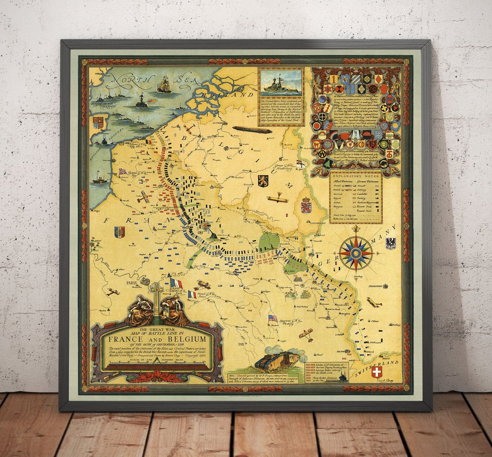 Old Map of The Great War, WW1 - England, France, Germany, Belgium, Fla ...