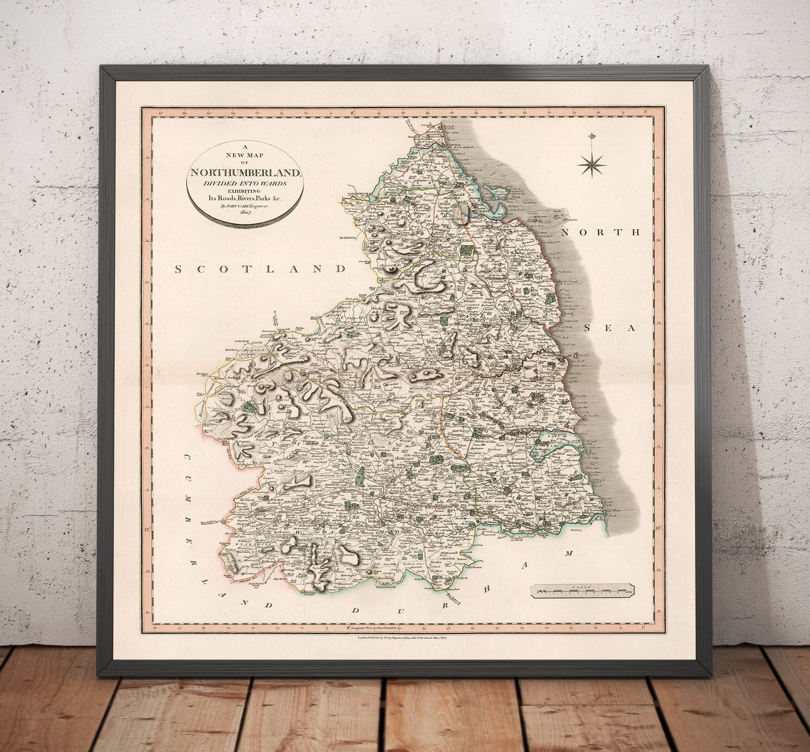 Old Map of Northumberland in 1801 by John Cary - Newcastle, Belford, H ...