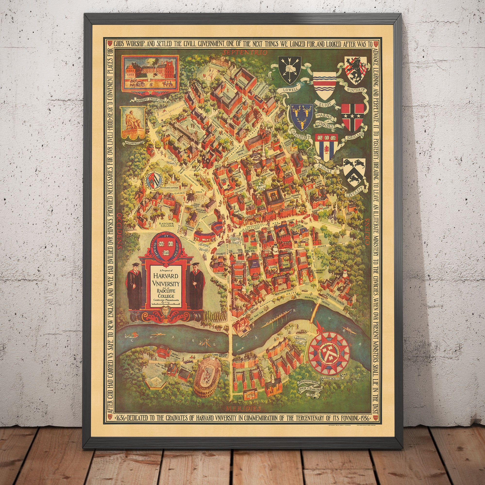 Old Map of Harvard University & Radcliffe, 1935 by Schruers - Campus ...