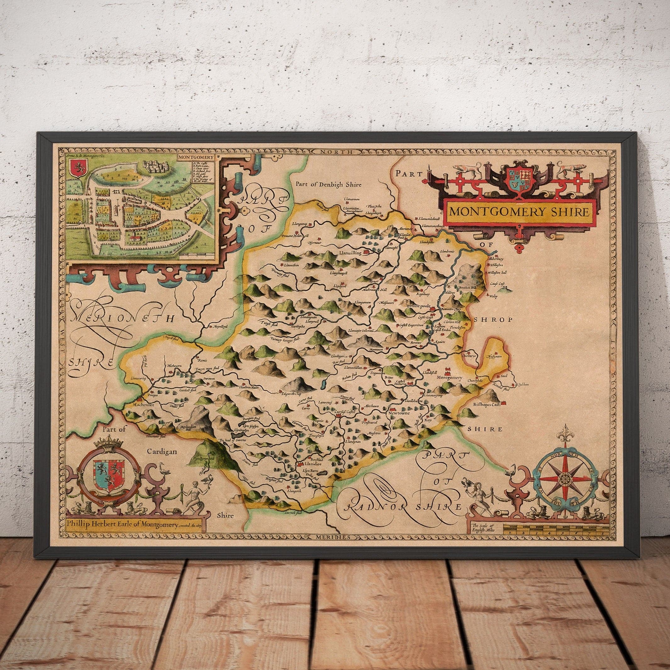 Old Map of Montgomeryshire, Wales, 1611 by John Speed - Powys, Maldwyn ...