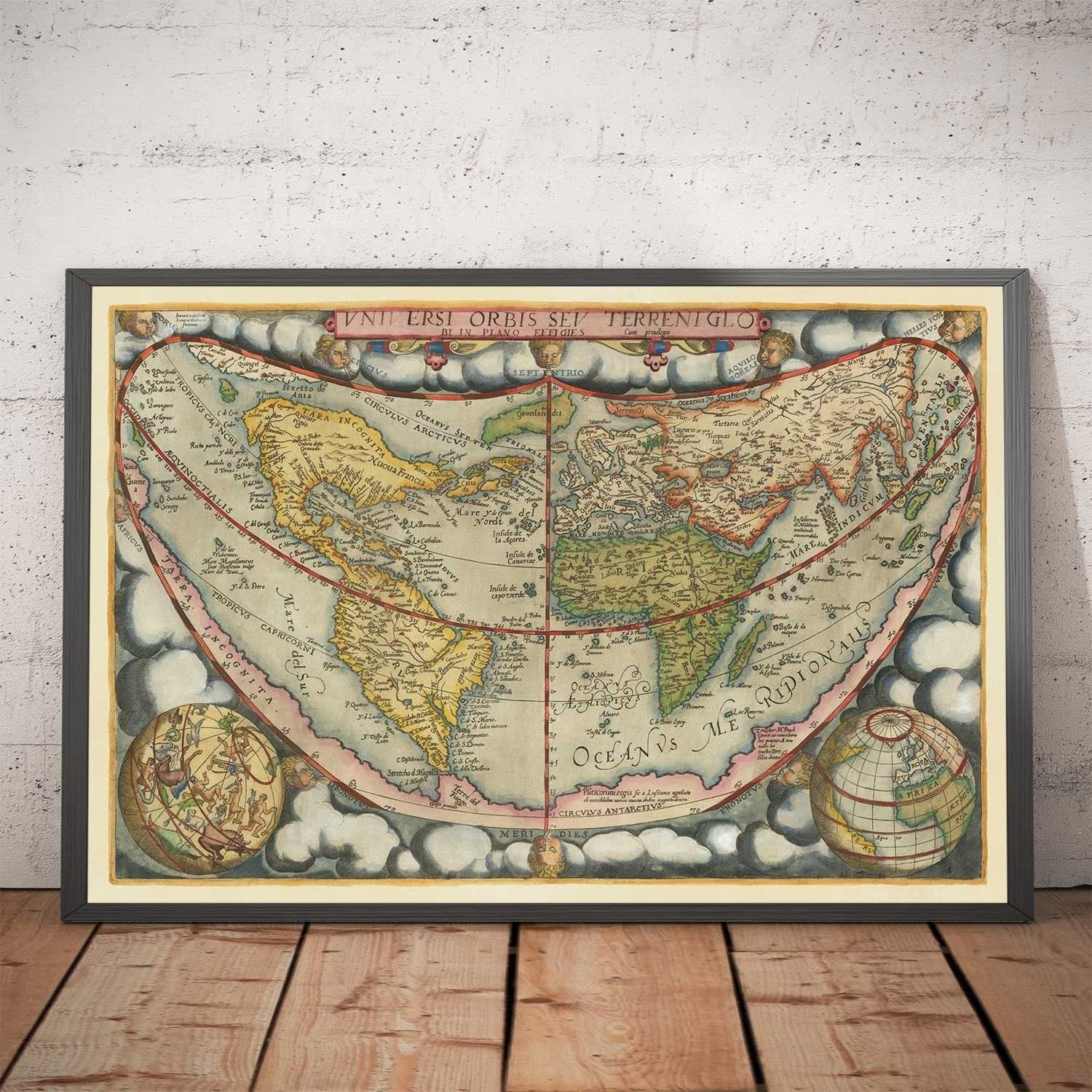Very Old World Map, 1571 by Gerard De Jode - Cordiform Projection, Che ...