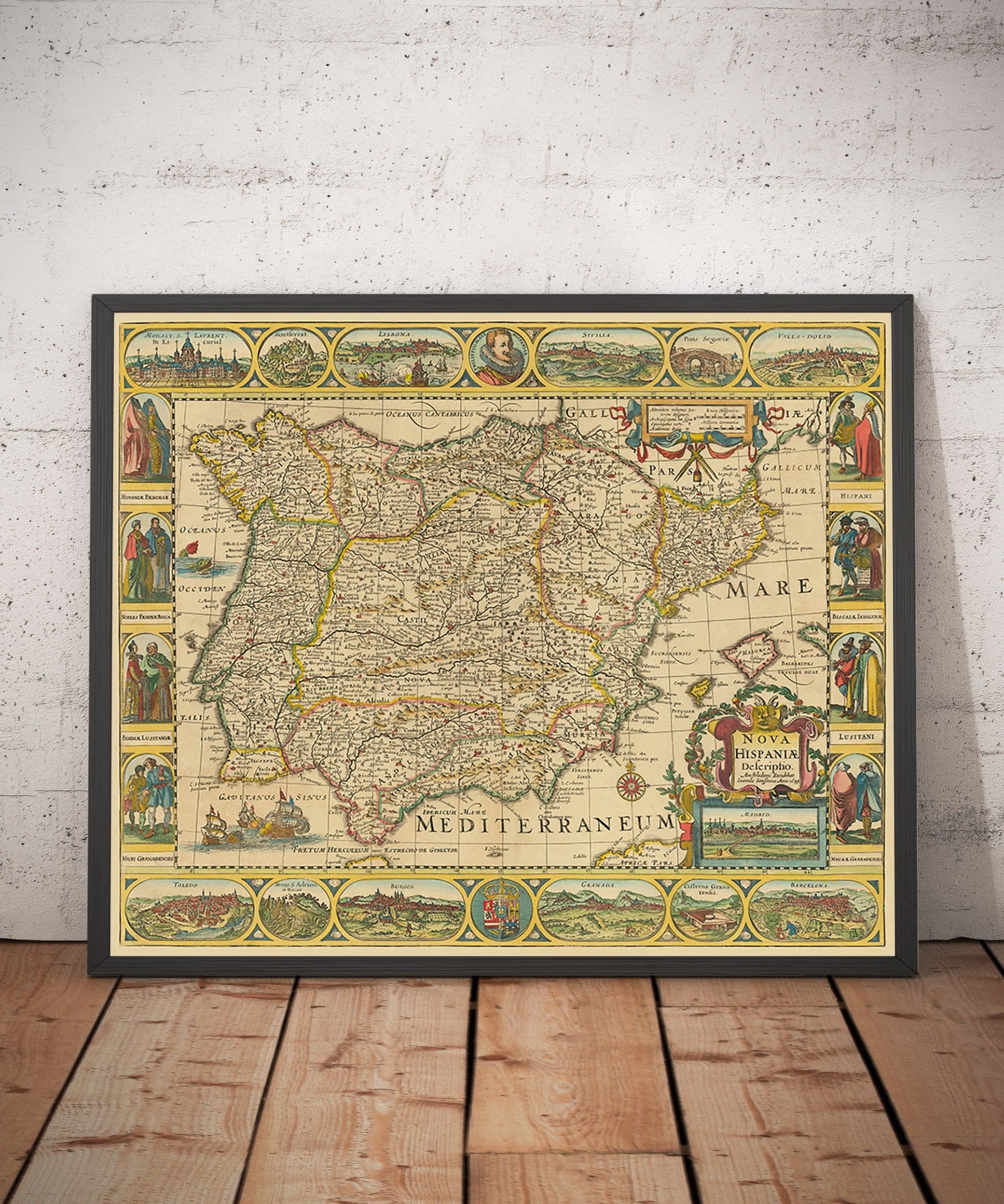 Old Map of Spain & Portugal, 1659 by Jan Jansson - Madrid, Lisbon, Bar ...