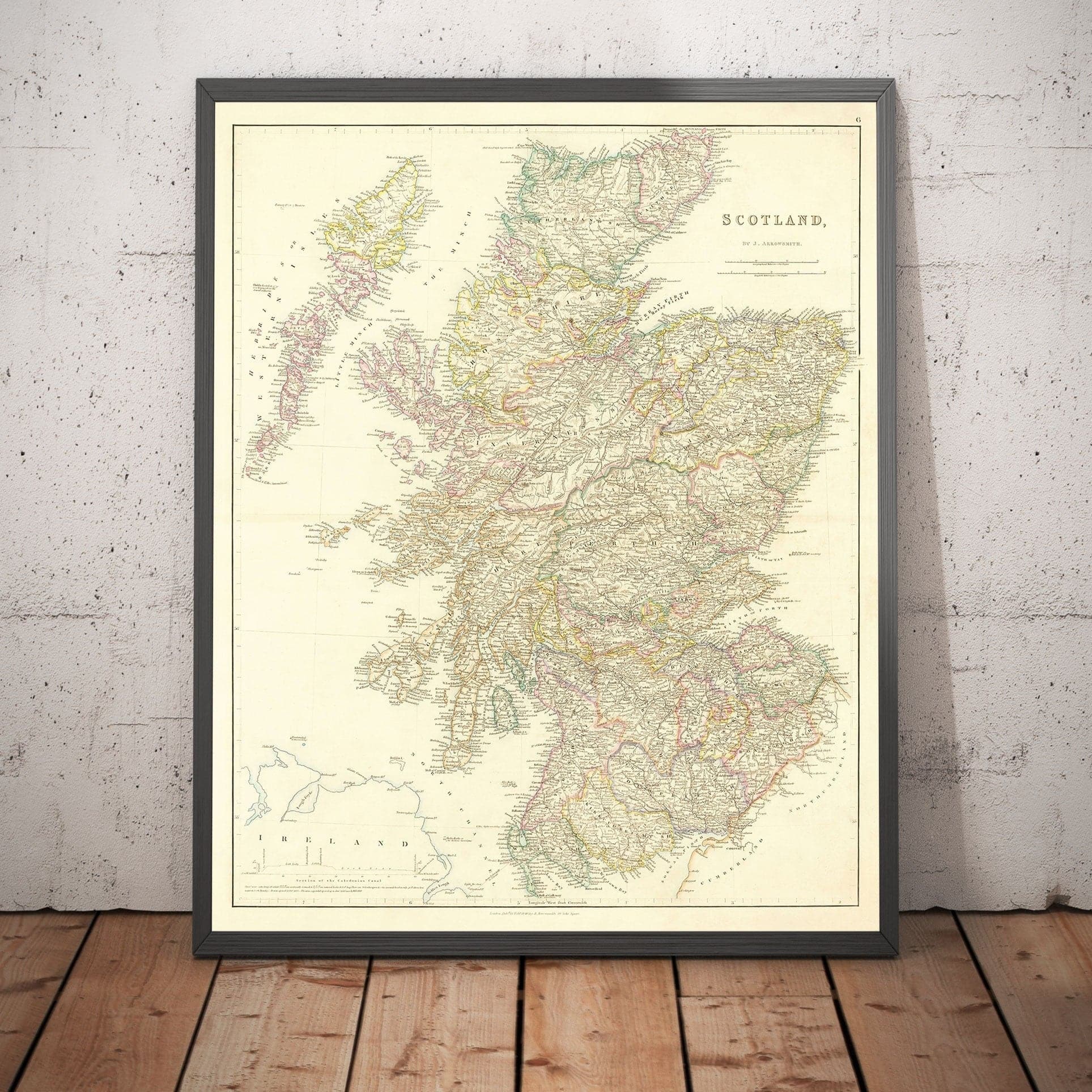 Old Map of Scotland, 1846 by Arrowsmith - Beautiful Handcoloured Victo ...