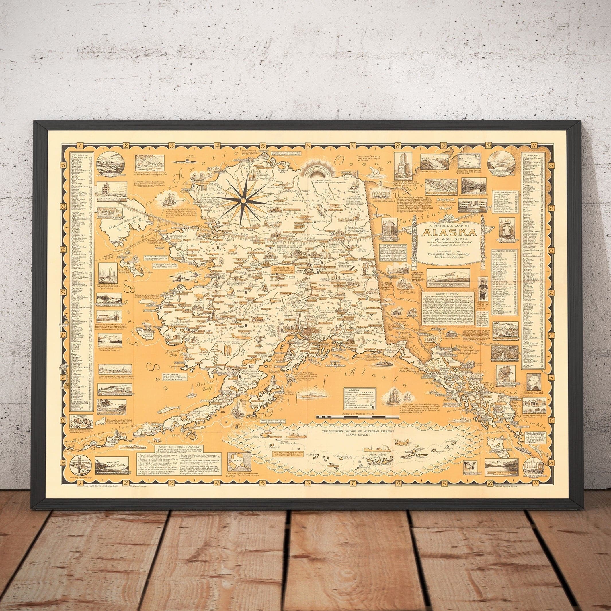 Old Pictorial Map of Alaska, USA by E. Chase, 1958 - Anchorage, Bears ...