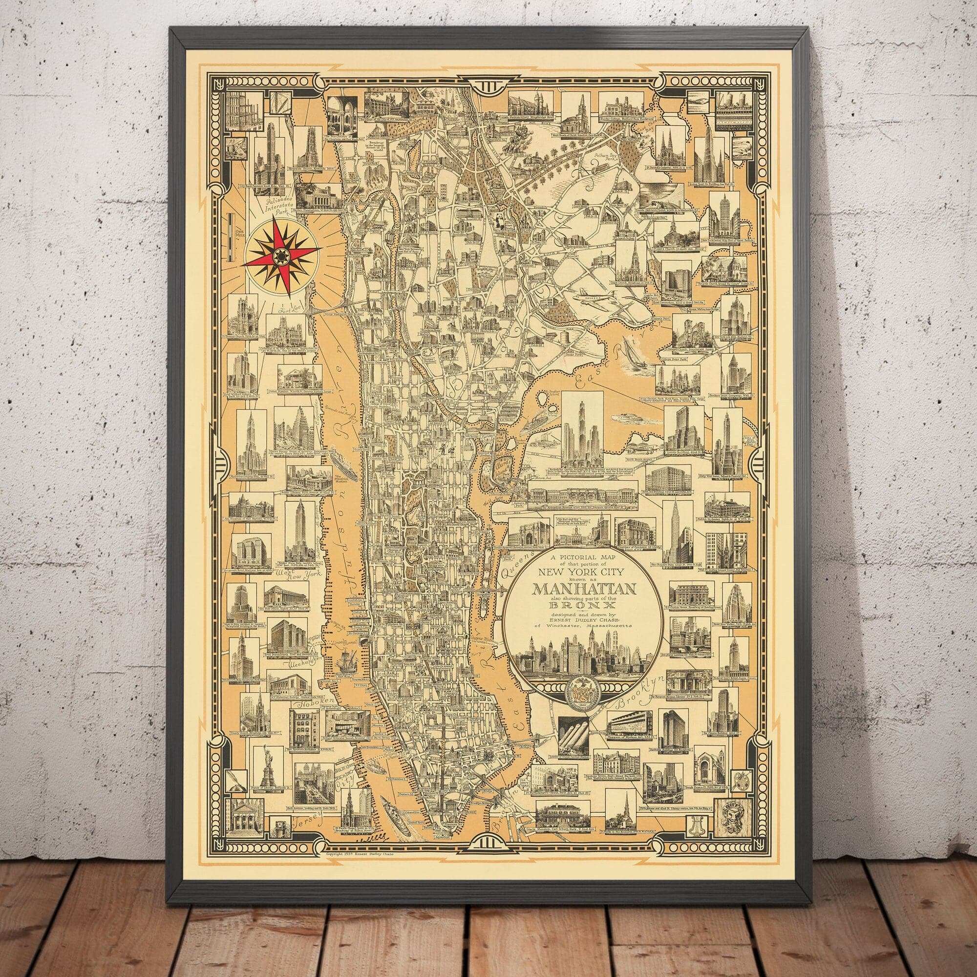 Old Pictorial Map of Manhattan & The Bronx, 1939 by E. Chase - Landmar ...