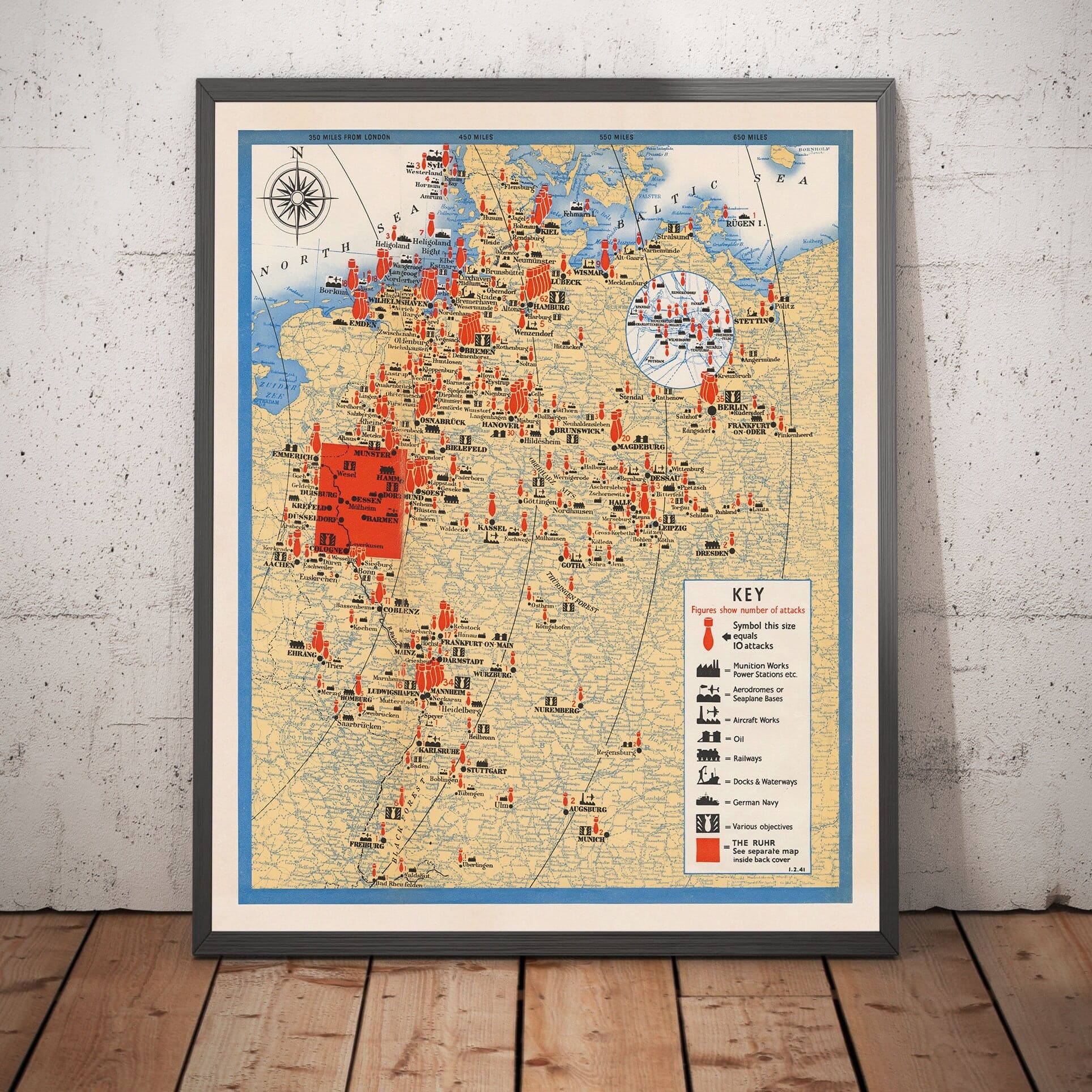 The Air Offensive Against Germany, 1941 - Old WW2 Bombing Map - Britis ...