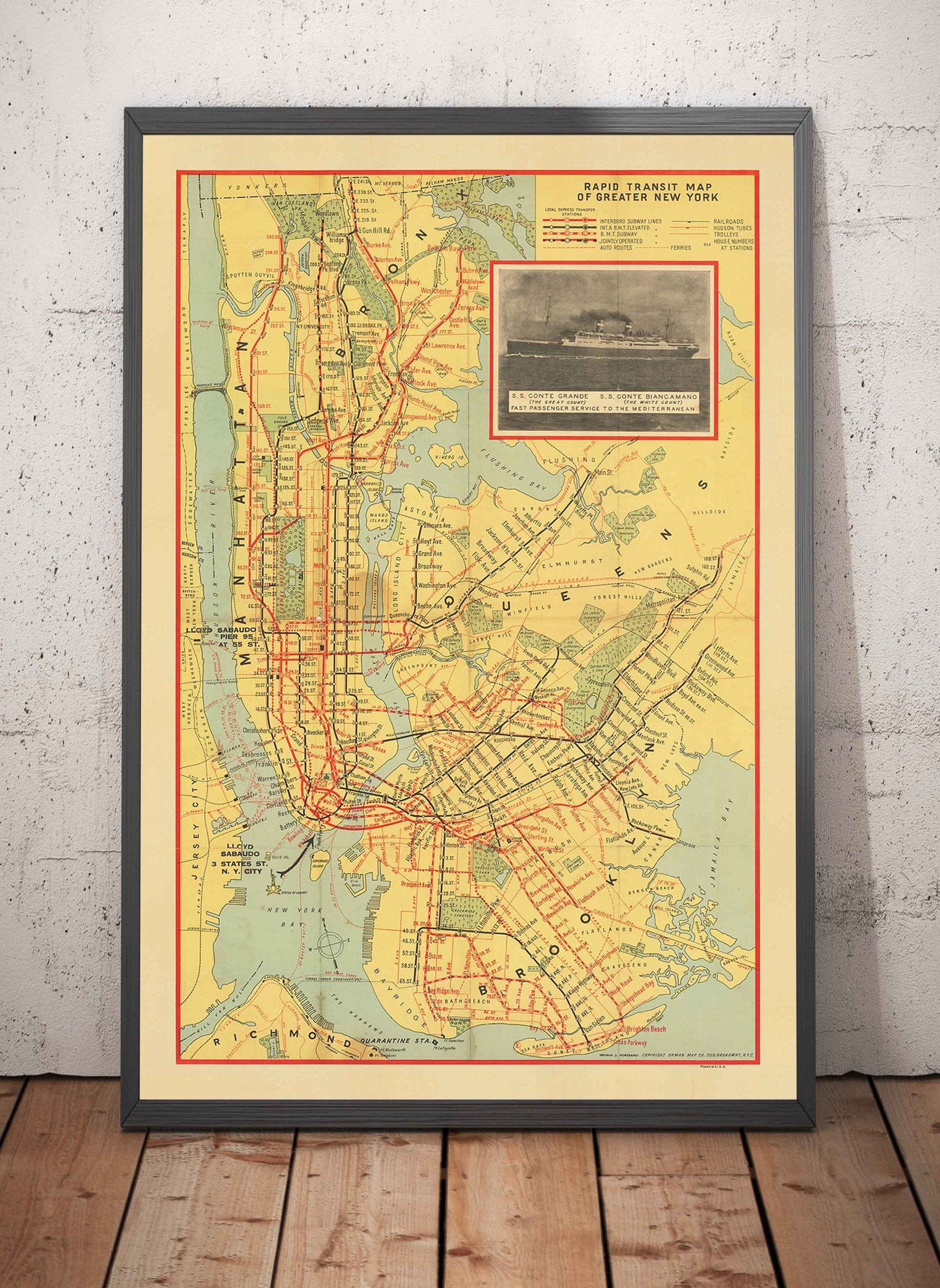 Old Subway Map of New York City in 1927 - Queens, Brooklyn, Railway, M ...