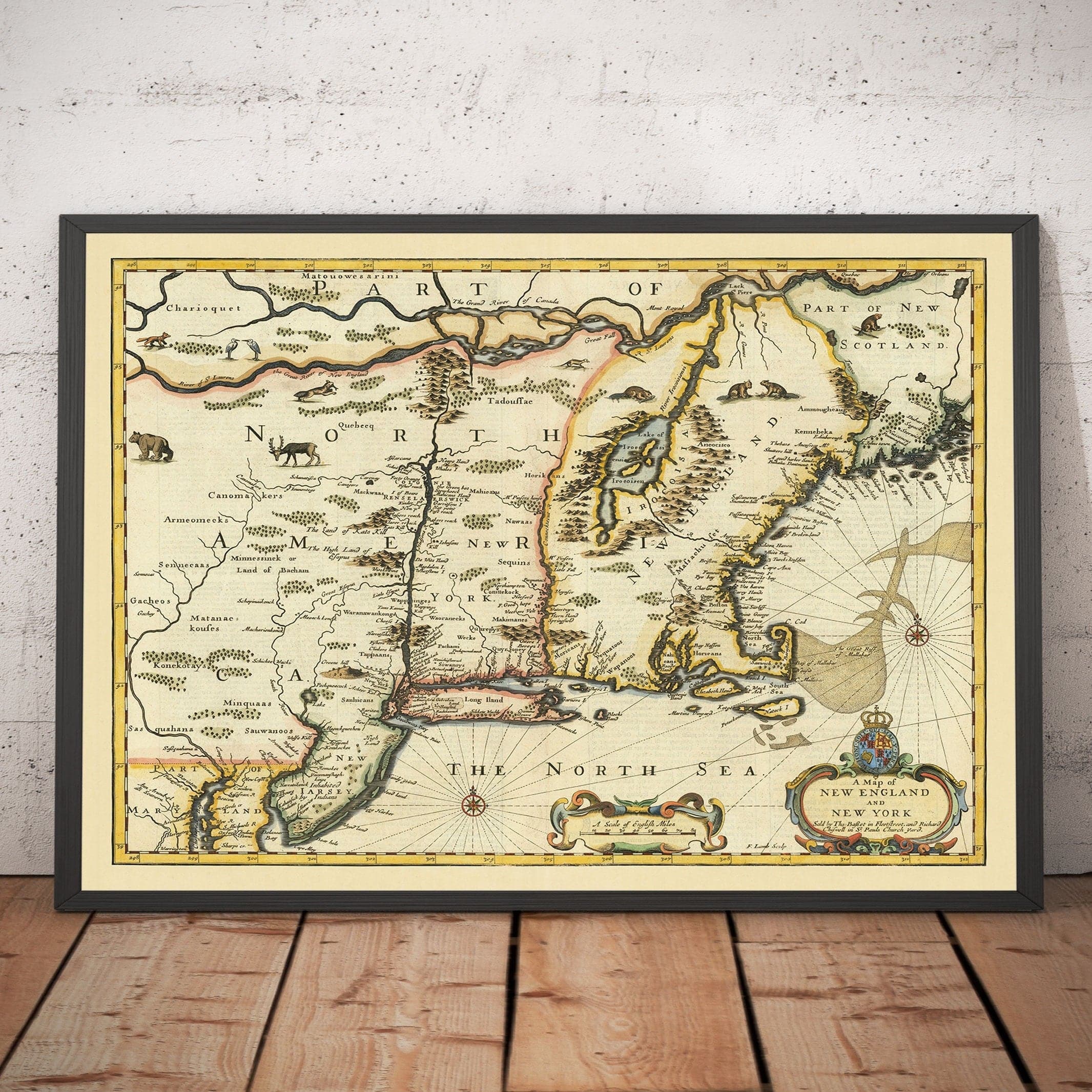 Old Map of New York & New England, 1676 by John Speed - East Coast US ...