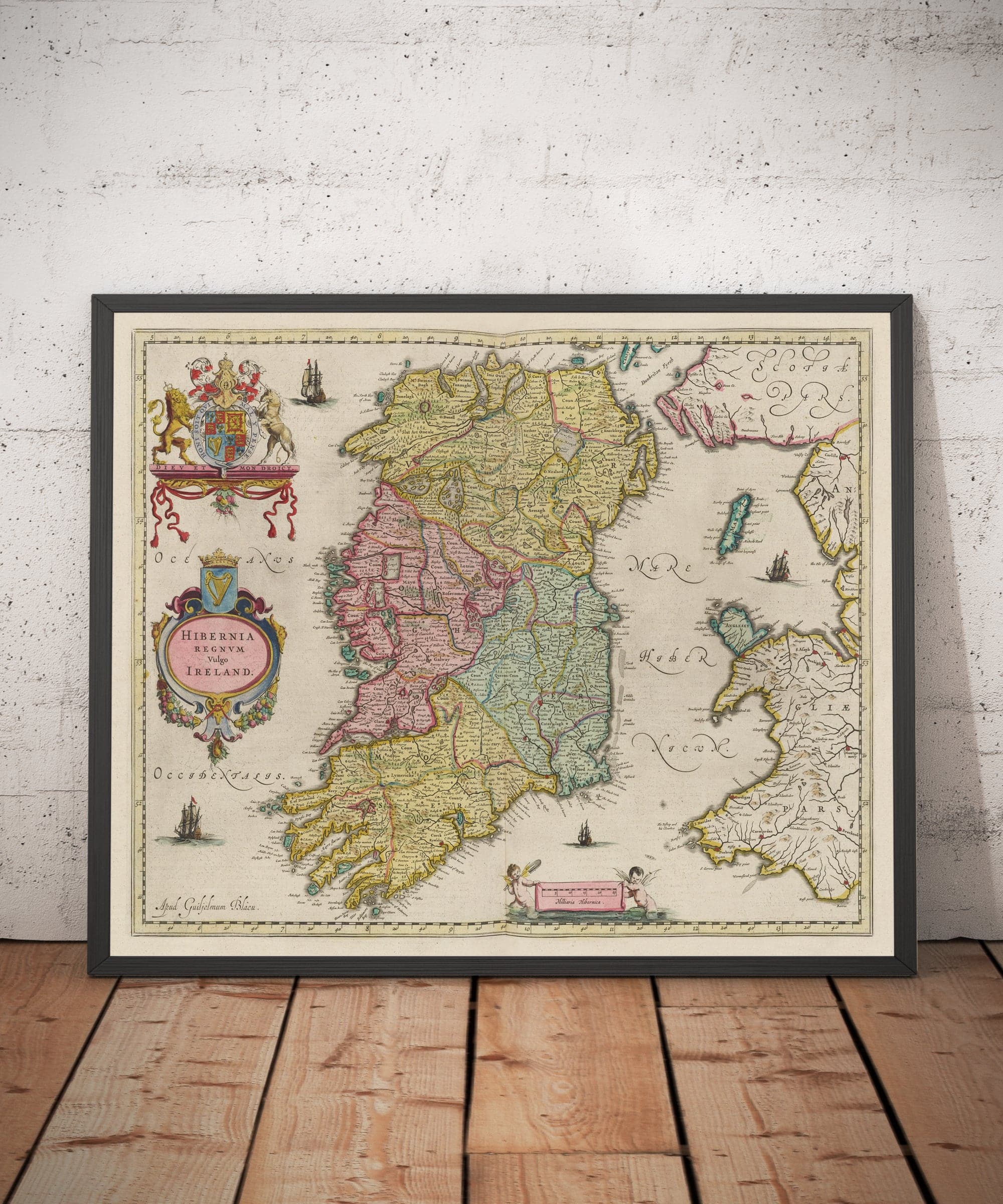 Old Map of Ireland, Hibernia in 1654 by Joan Blaeu from the Theatrum O ...