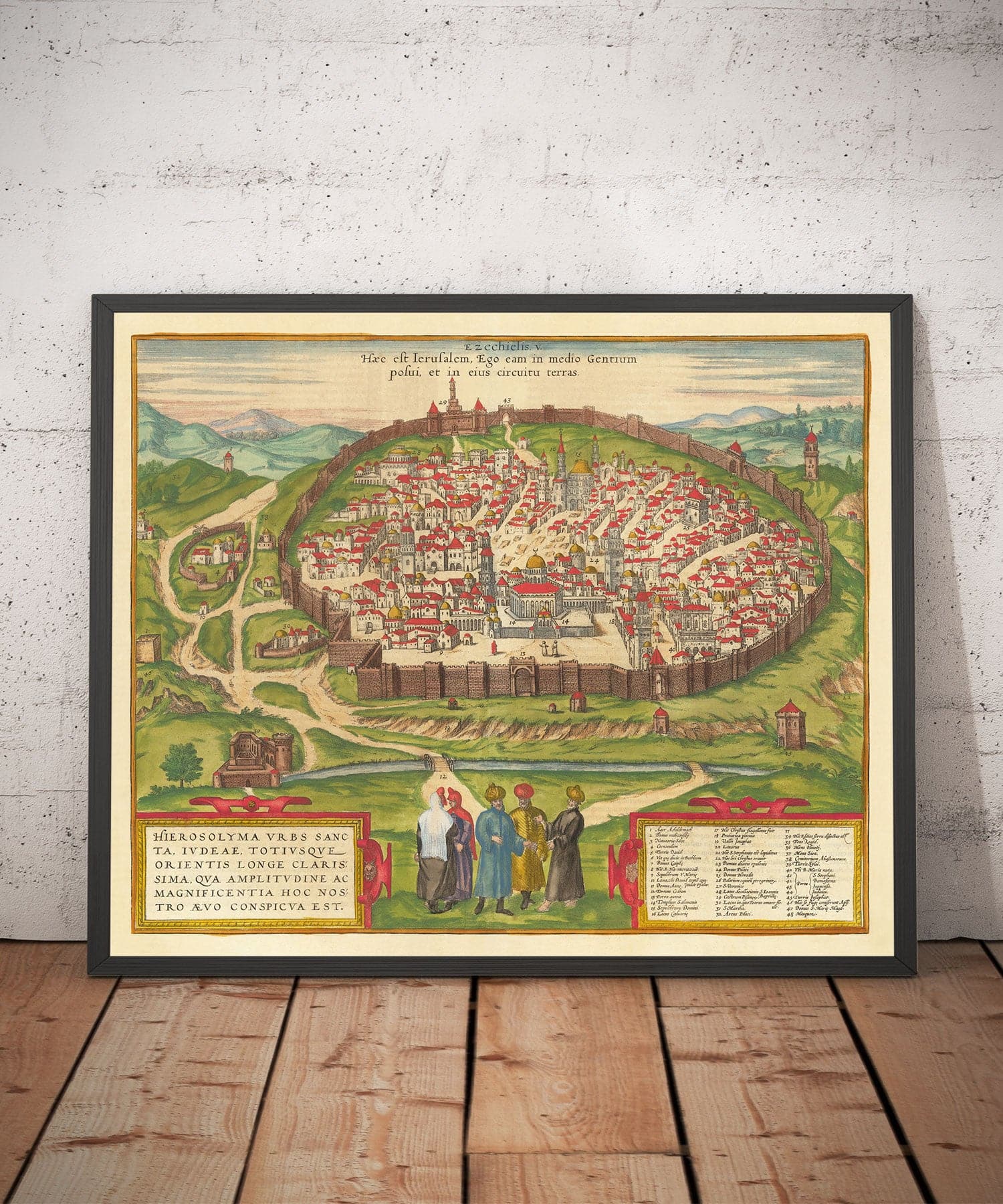 Old Map of Jerusalem, 1582 by Georg Braun - Jewish & Islam Old City, T ...