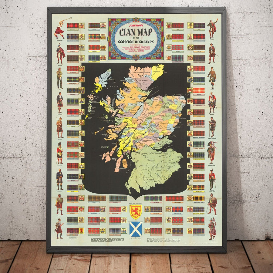 Old Map of Scotland Clans and Tartans - Johnston's Highlands & Lowland ...