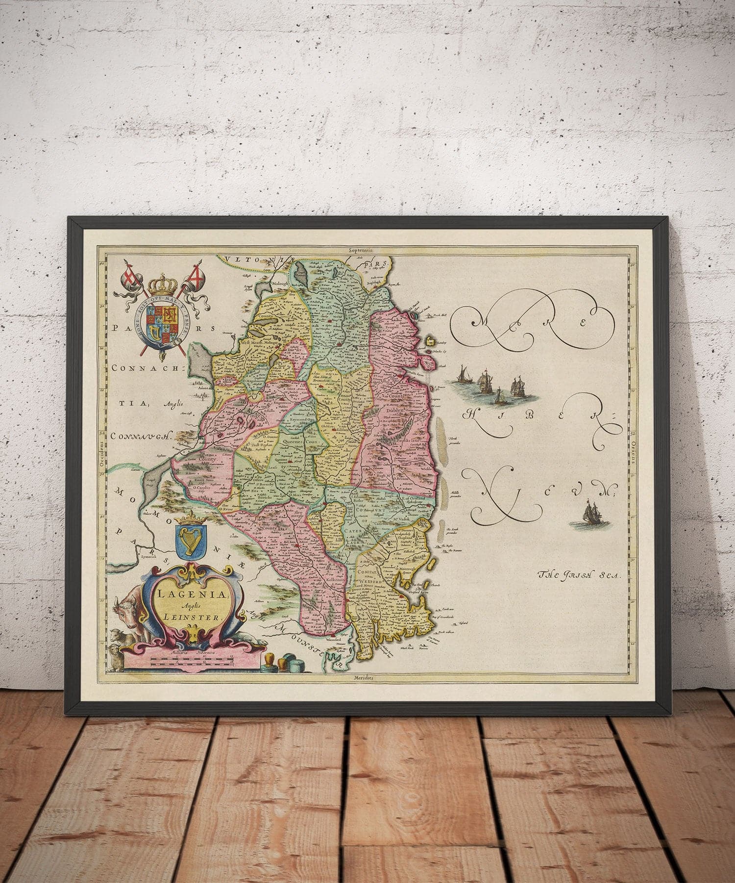 Old Map of Leinster, Ireland in 1665 by Joan Blaeu - County Dublin, Ki ...