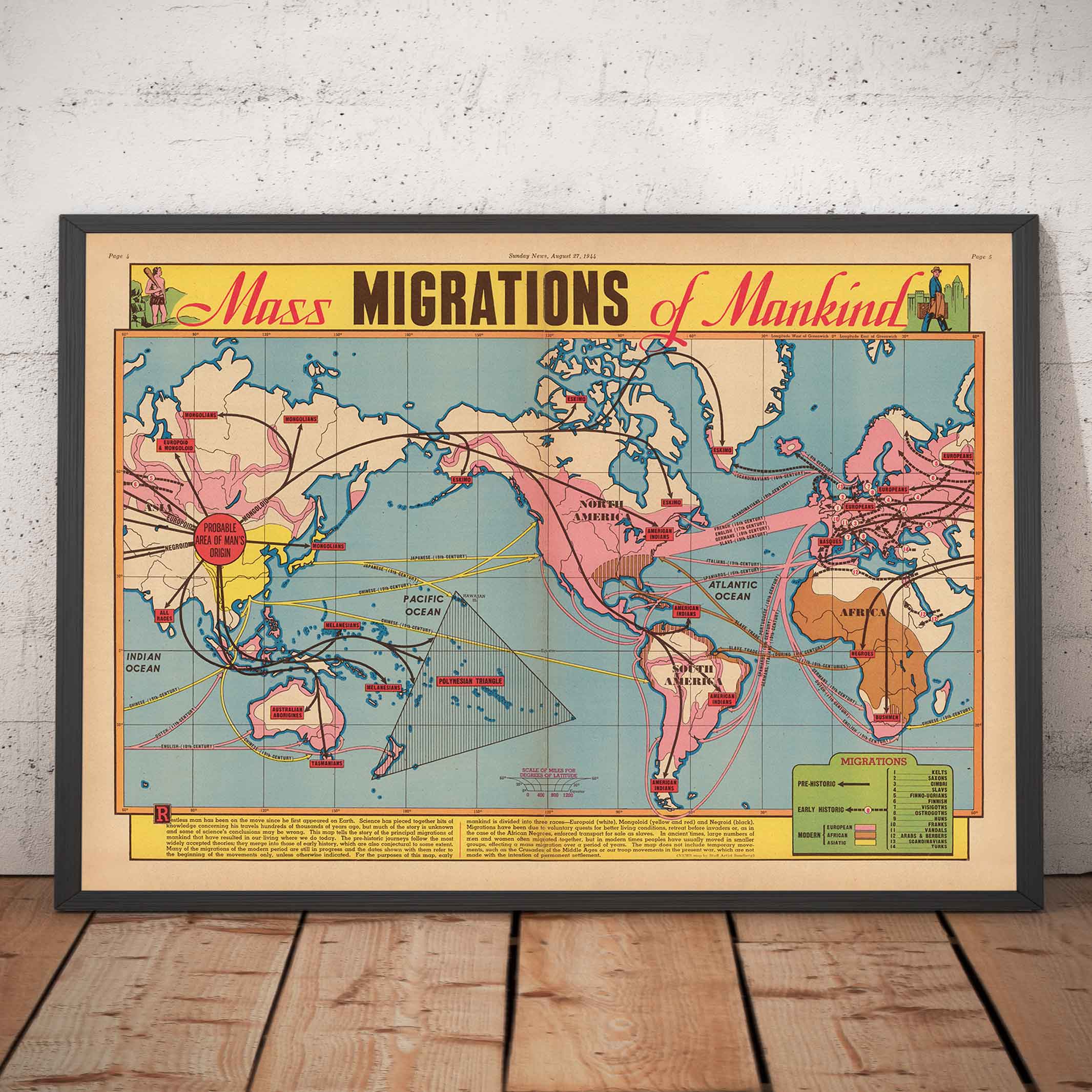 Old Map of Mass Migrations of Mankind, 1944 by Edwin Sundberg - Out of ...