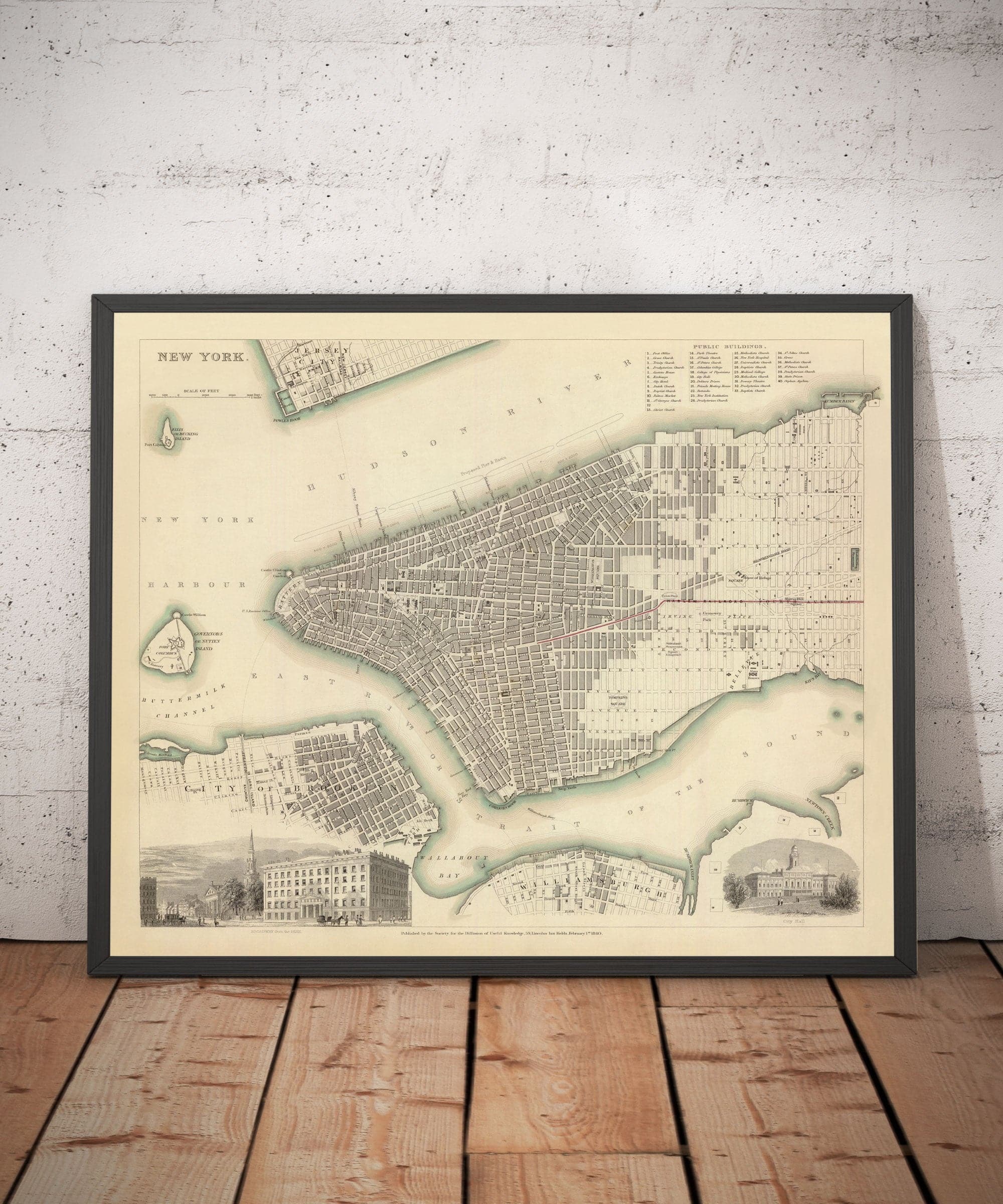 Old Map of New York, USA in 1840 - Manhattan, Brooklyn, Williamsburg ...