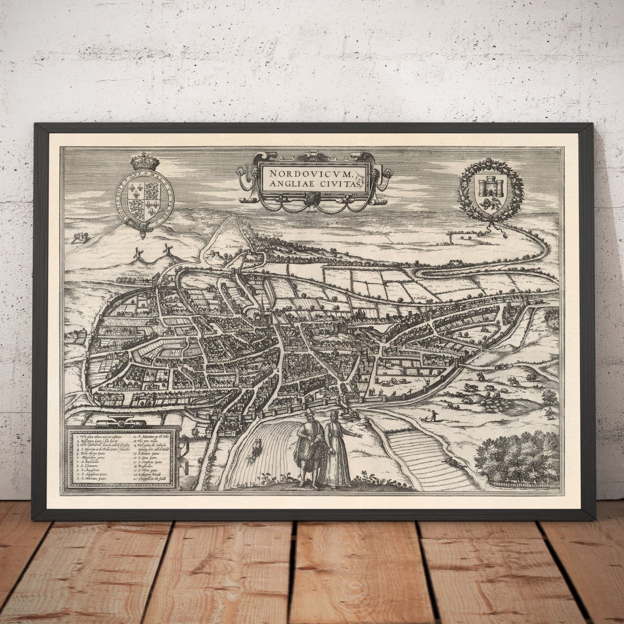 Old Map of Norwich, East Anglia 1581 by Georg Braun, Civitates Orbis T ...