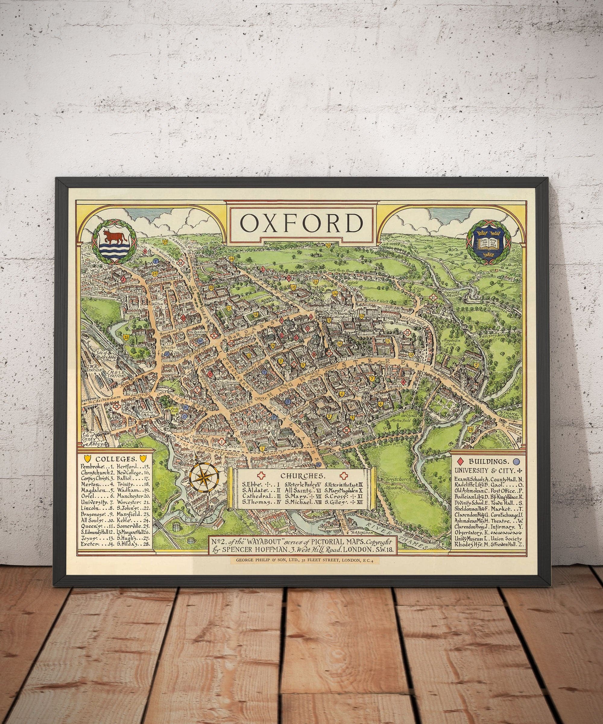 Old Oxford pictorial map by Spencer Hoffman, 1929 - University and Col ...