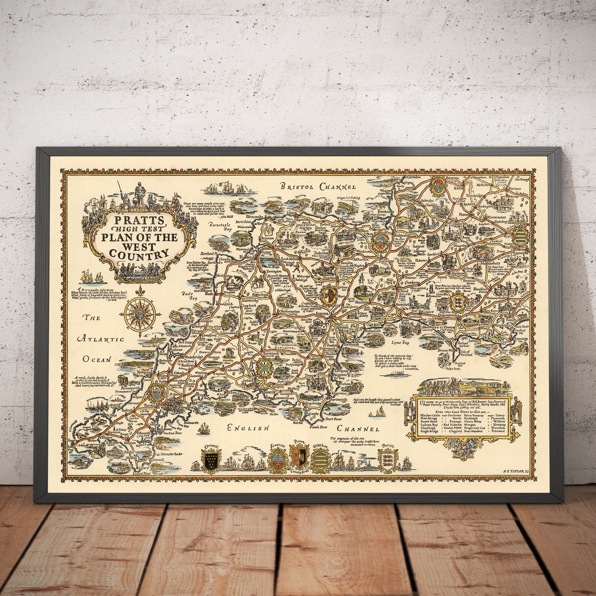 Pratts Plan of the West Country, 1932 by A.E. Taylor - Somerset, Dorse ...