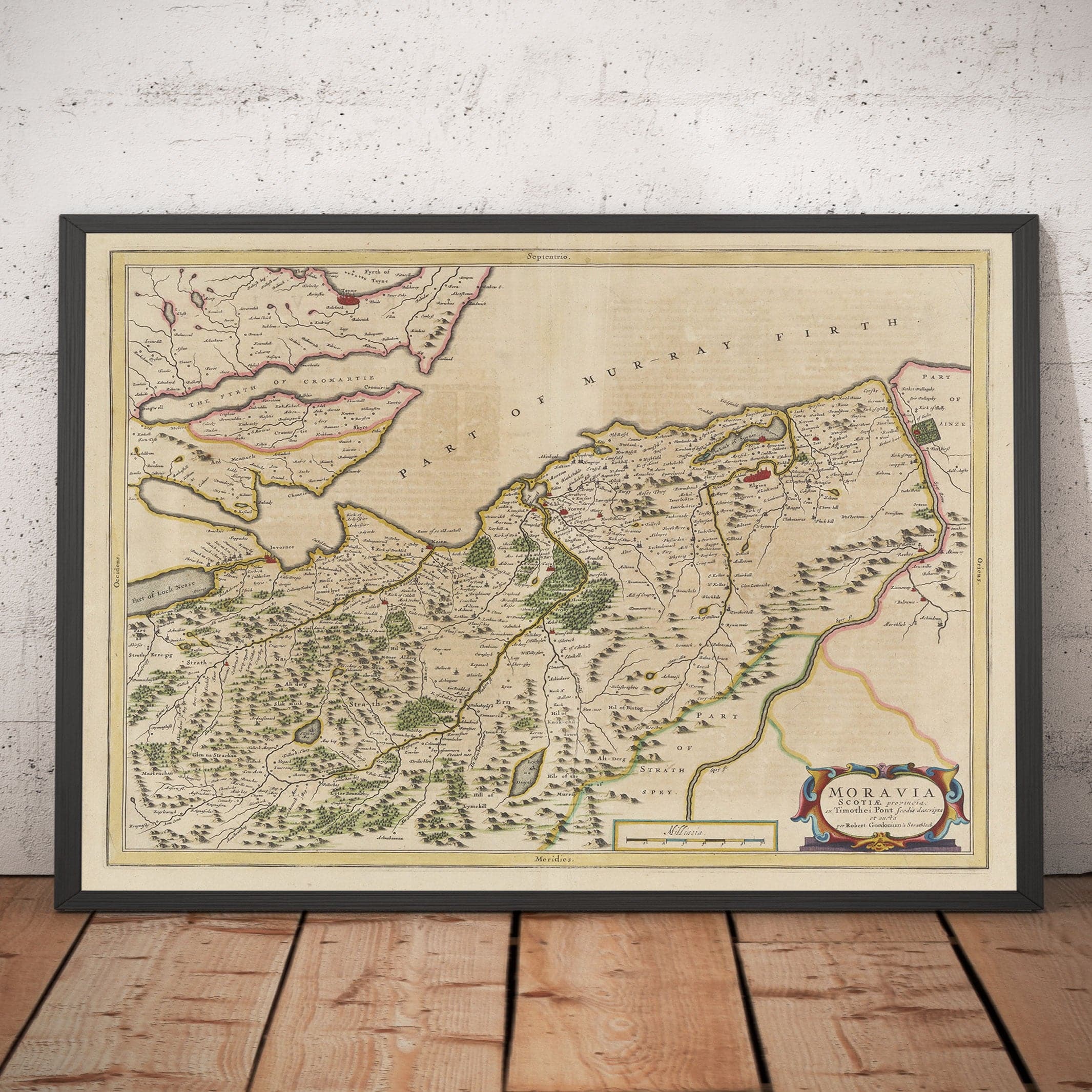 Map of Inverness, Highlands and Moray in 1654, a rare colour old map b ...