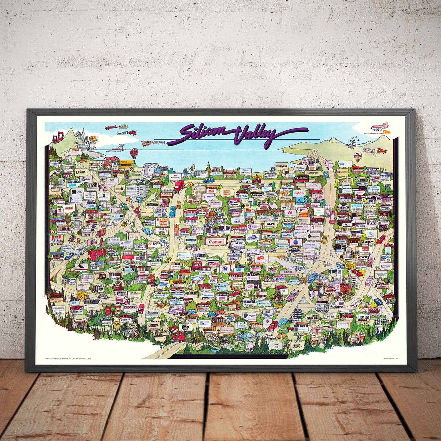 Rare Old Map of Silicon Valley, 1985 - Pictorial Chart of Mountainview ...