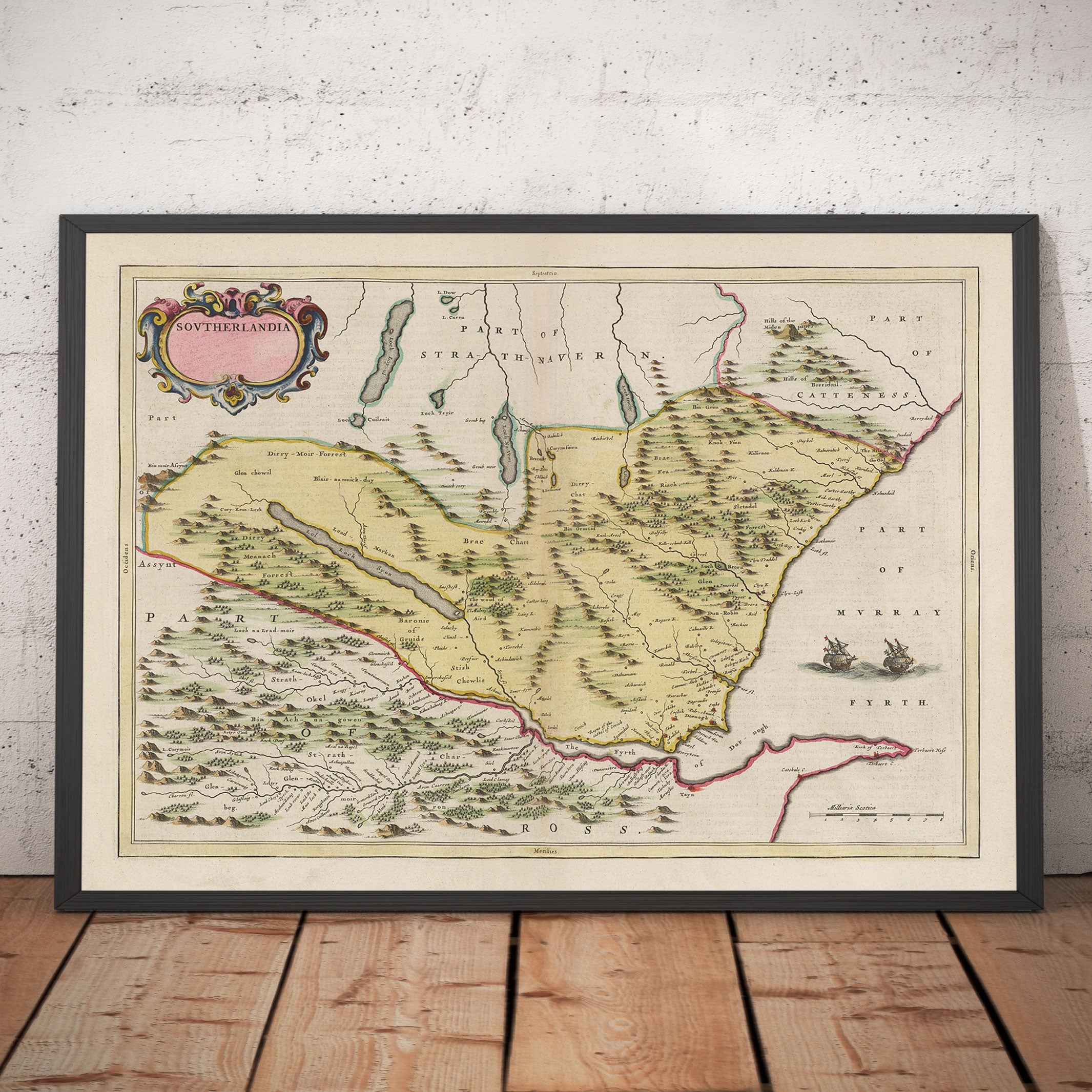 Old Map of Sutherland in 1665 by Joan Blaeu - Dornoch, Tain, Brora, Sk ...