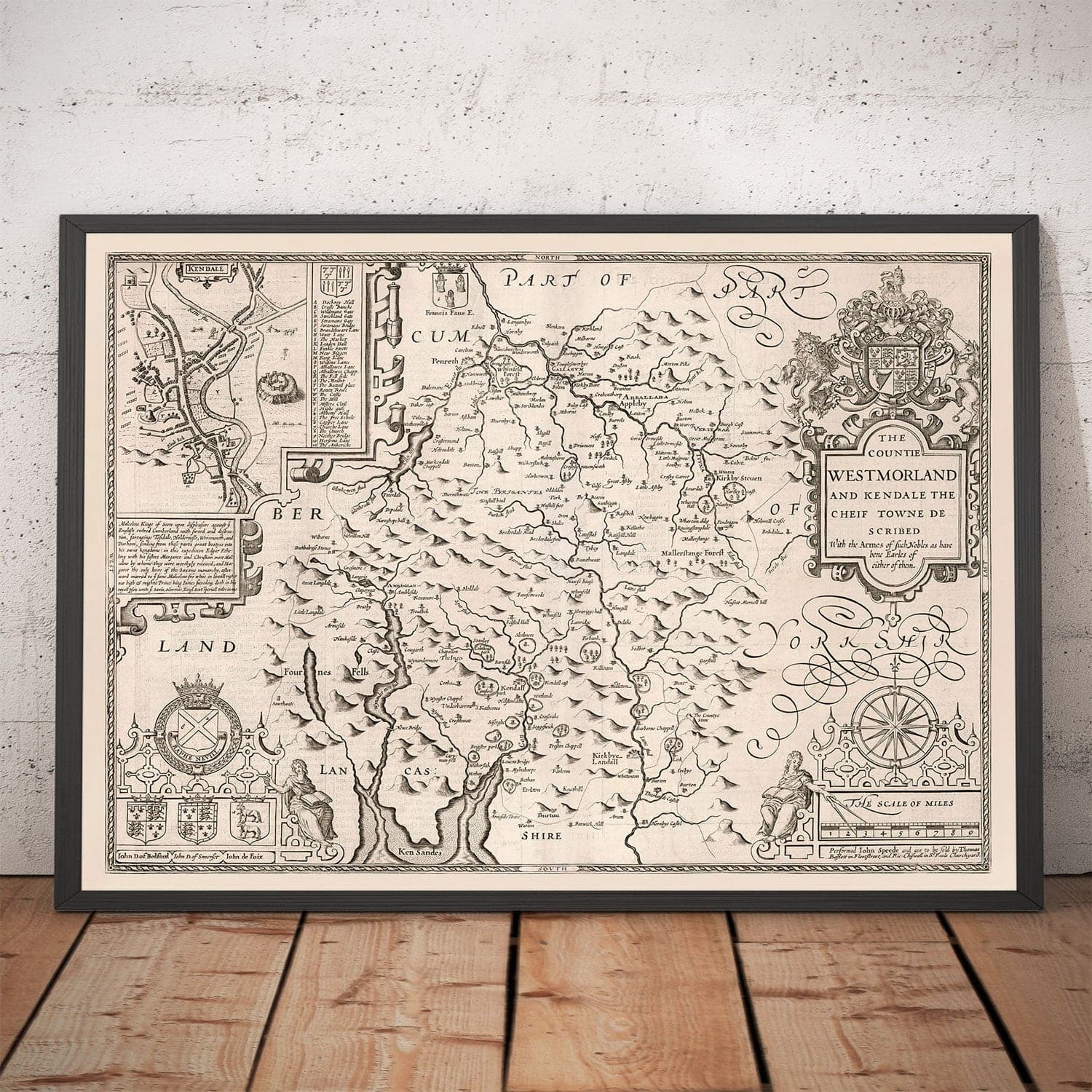 Old Monochrome Map of Westmorland, 1611 by John Speed - Lake District ...