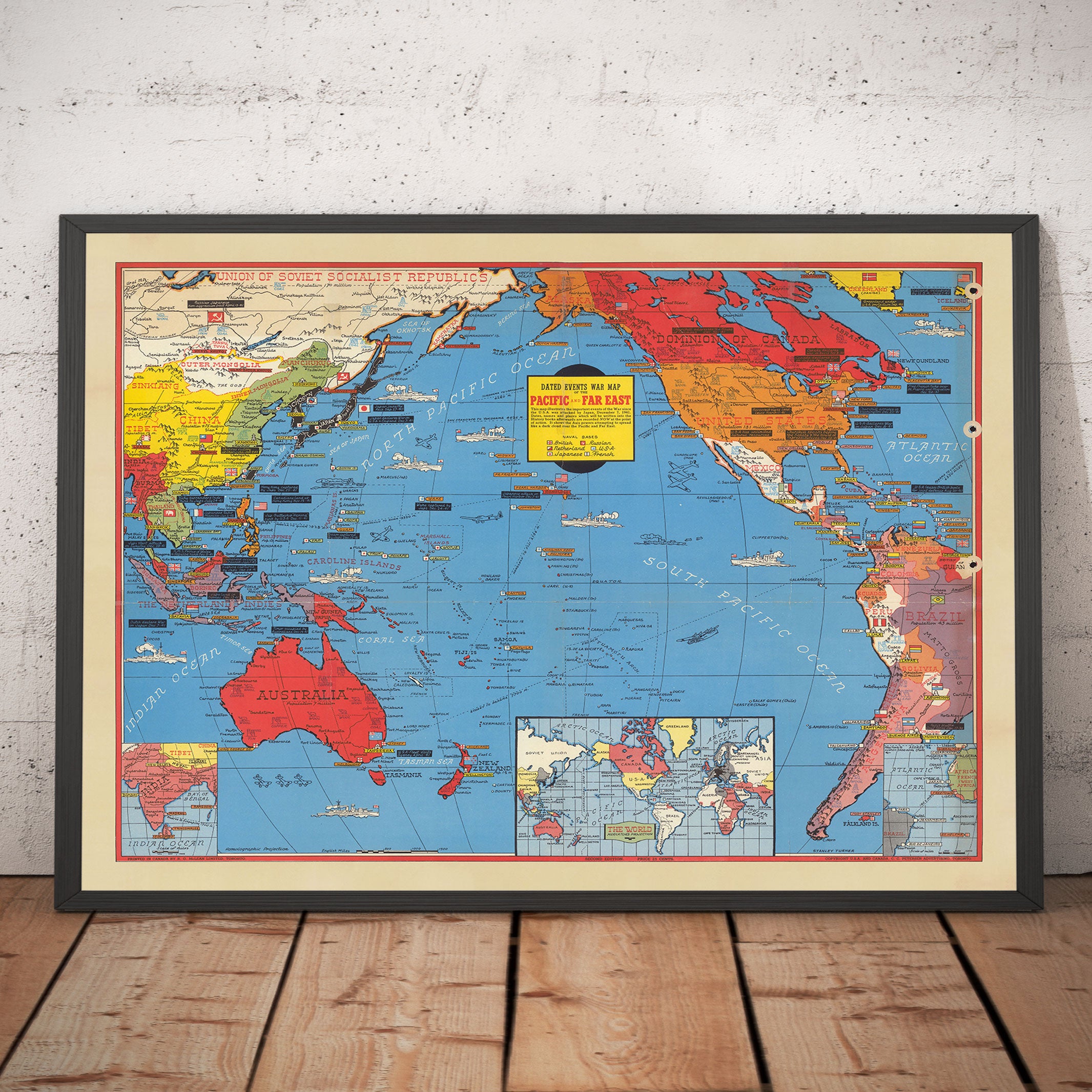 Old World War 2 Map of the Pacific and Far East in 1942 by Stanley Tur ...