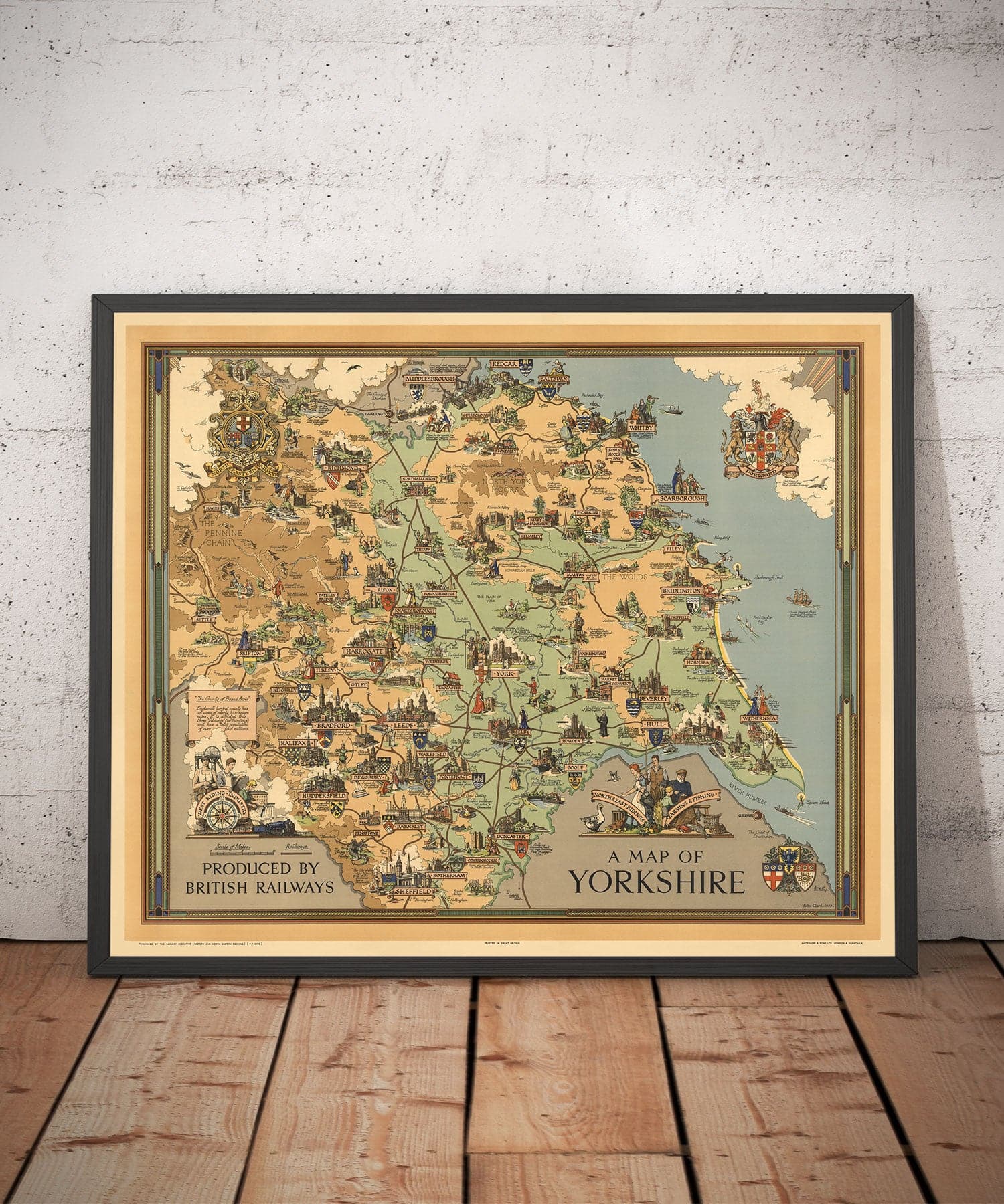 Old Map of Yorkshire, 1949 - British Railway Pictorial Chart - York, S ...